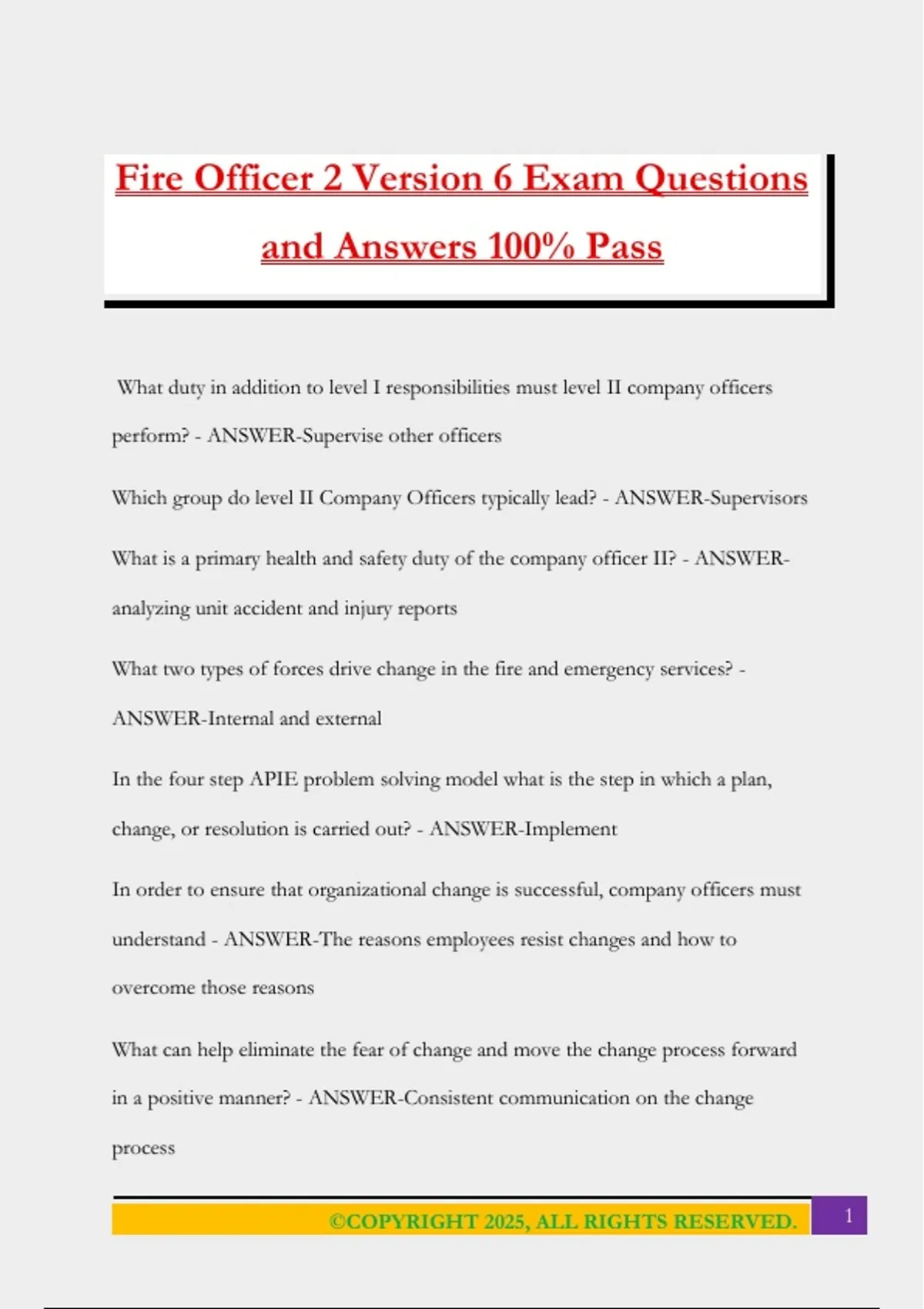 Fire officer Bundled Exams Questions and Answers 100% Pass |Verified ...