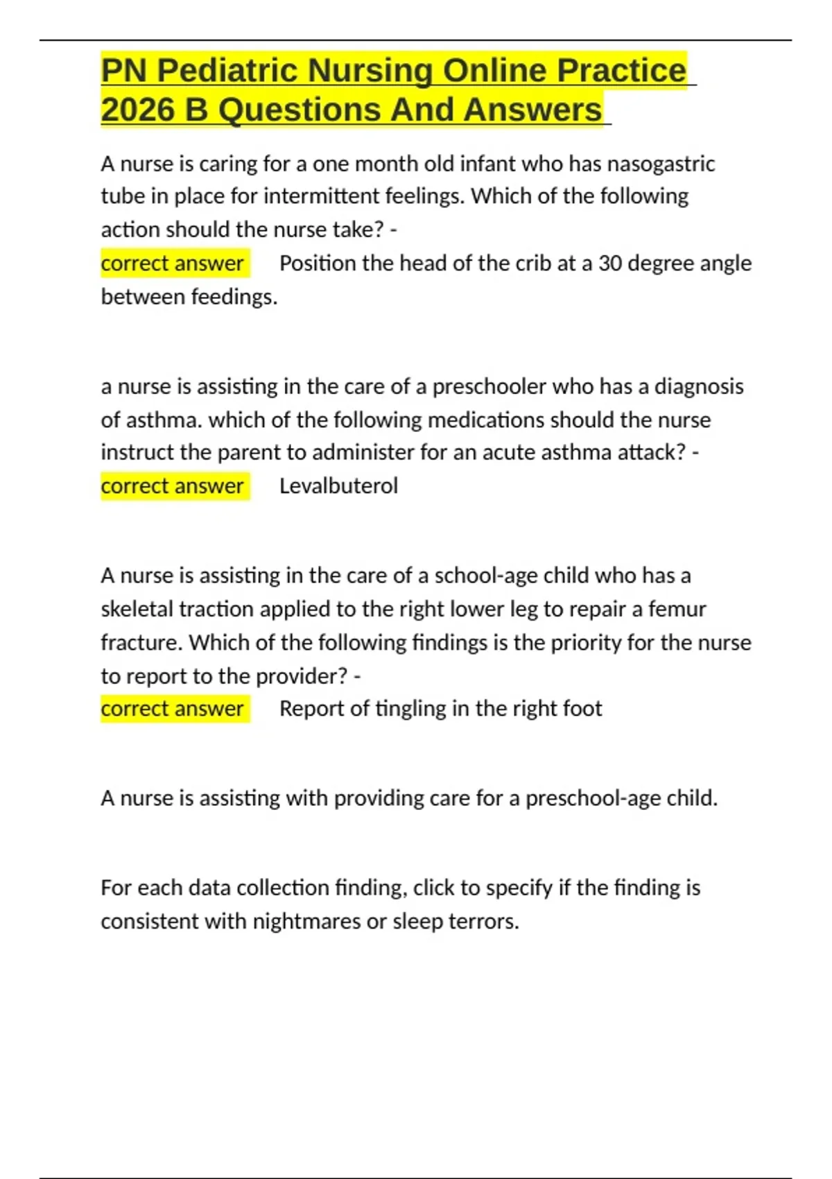 PN Pediatric Nursing Online Practice 2026 B Questions And Answers.docx ...