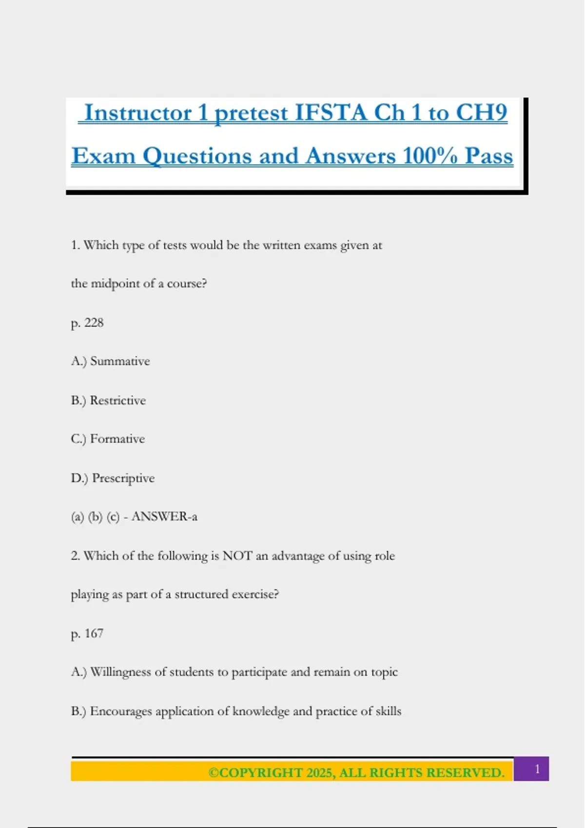 Instructor 1 pretest IFSTA Ch 1 to CH9 Exam Questions and Answers 100% ...
