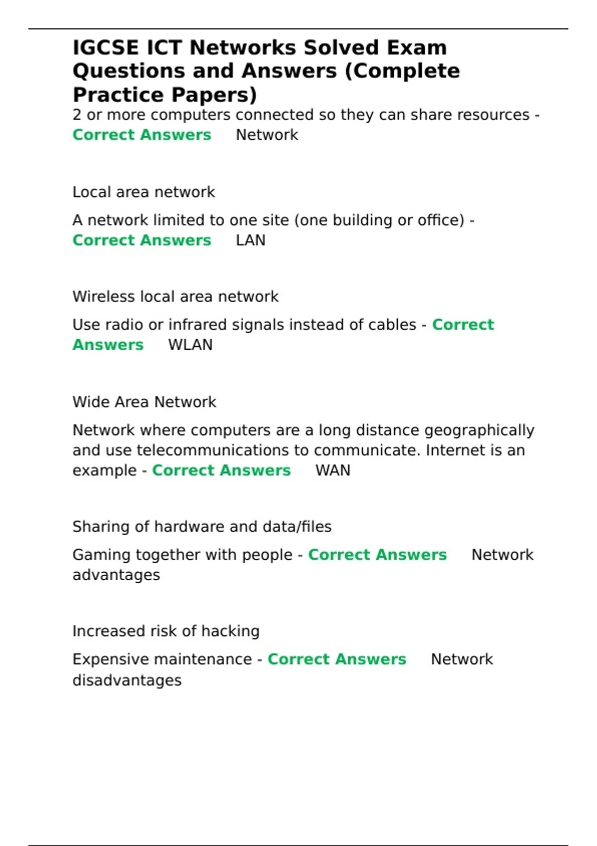 IGCSE ICT Networks Solved Exam Questions and Answers (Complete Practice ...