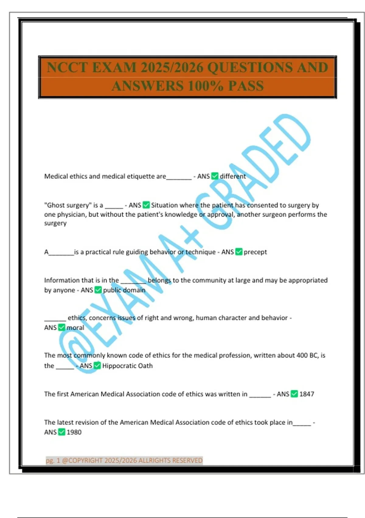 NCCT EXAM 2025/2026 QUESTIONS AND ANSWERS 100% PASS - NCCT - Stuvia US