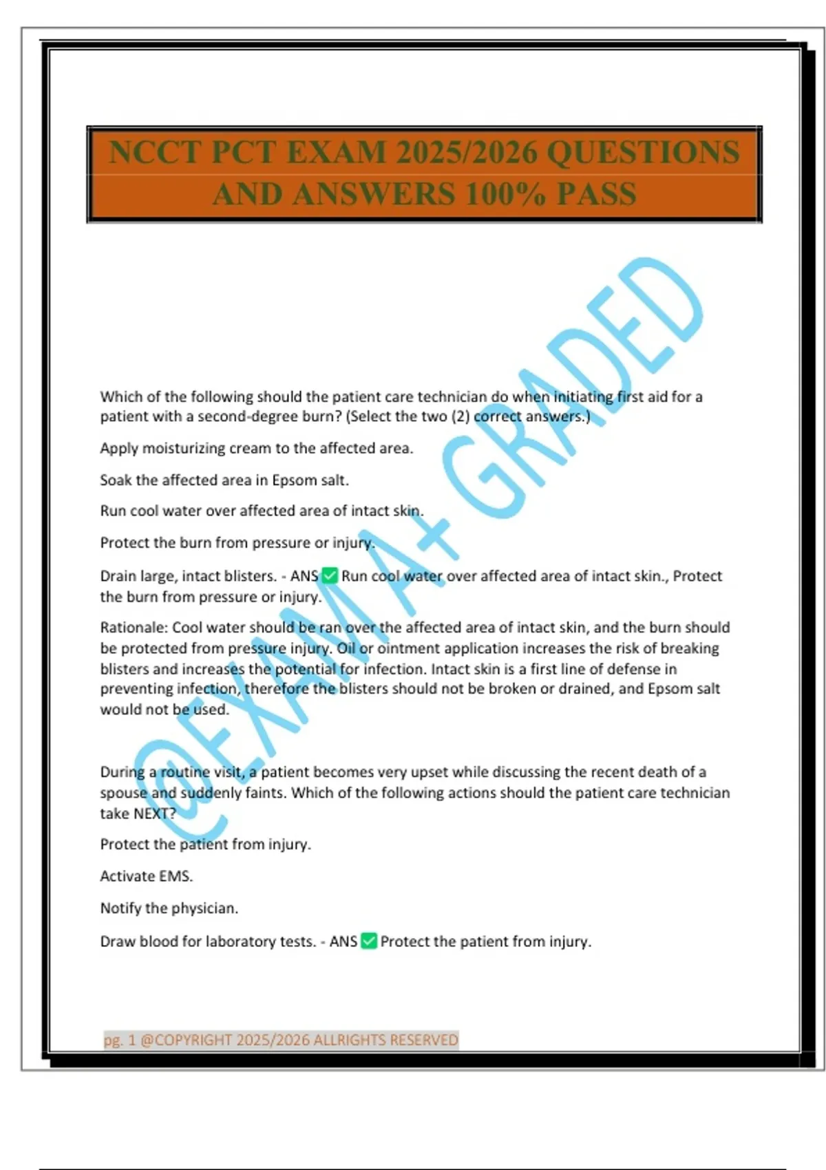 NCCT PCT EXAM 2025/2026 QUESTIONS AND ANSWERS 100% PASS - NCCT - Stuvia US