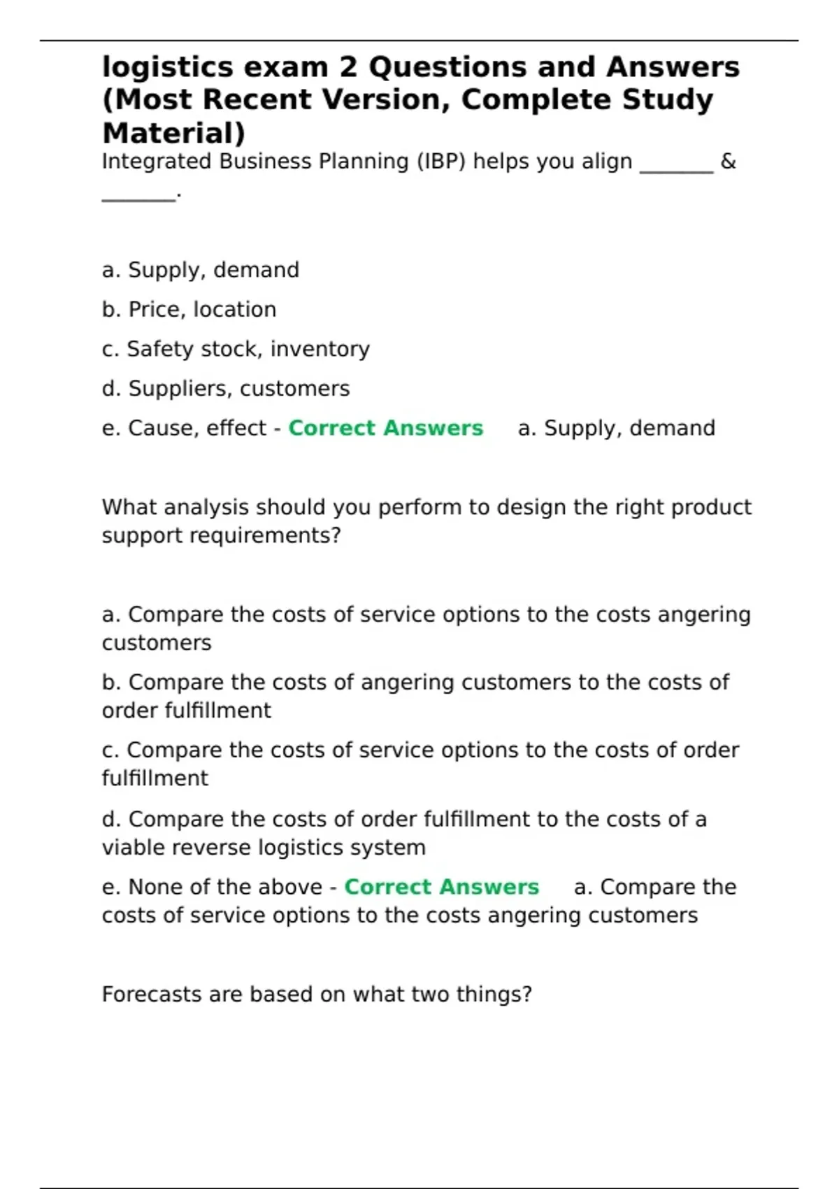 logistics exam 2 Questions and Answers (Most Recent Version, Complete ...