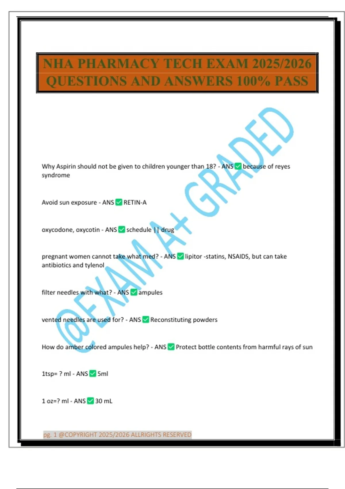 NHA PHARMACY TECH EXAM 2025/2026 QUESTIONS AND ANSWERS 100% PASS - NHA ...