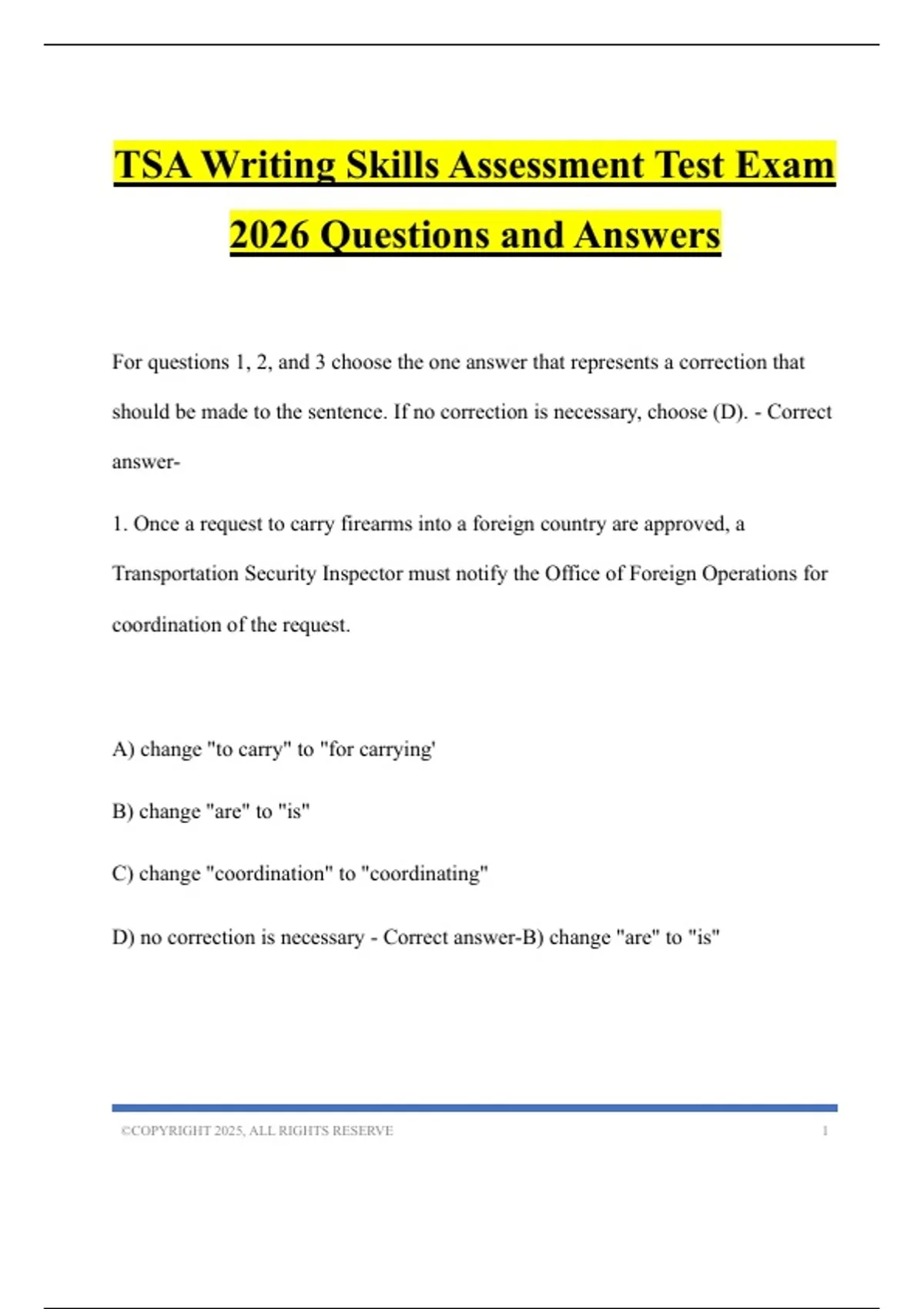 TSA Writing Skills Assessment Test Exam 2026 Questions and Answers ...