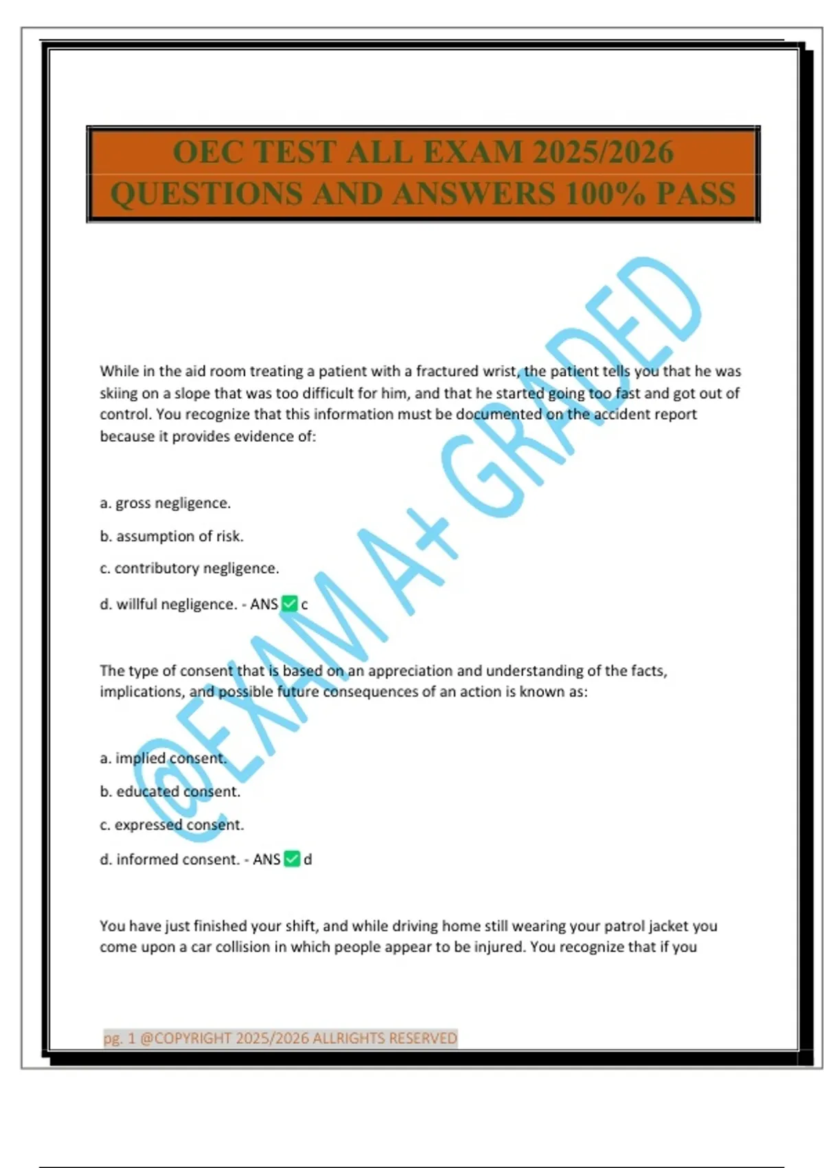 OEC TEST ALL EXAM 2025/2026 QUESTIONS AND ANSWERS 100% PASS - OEC ...