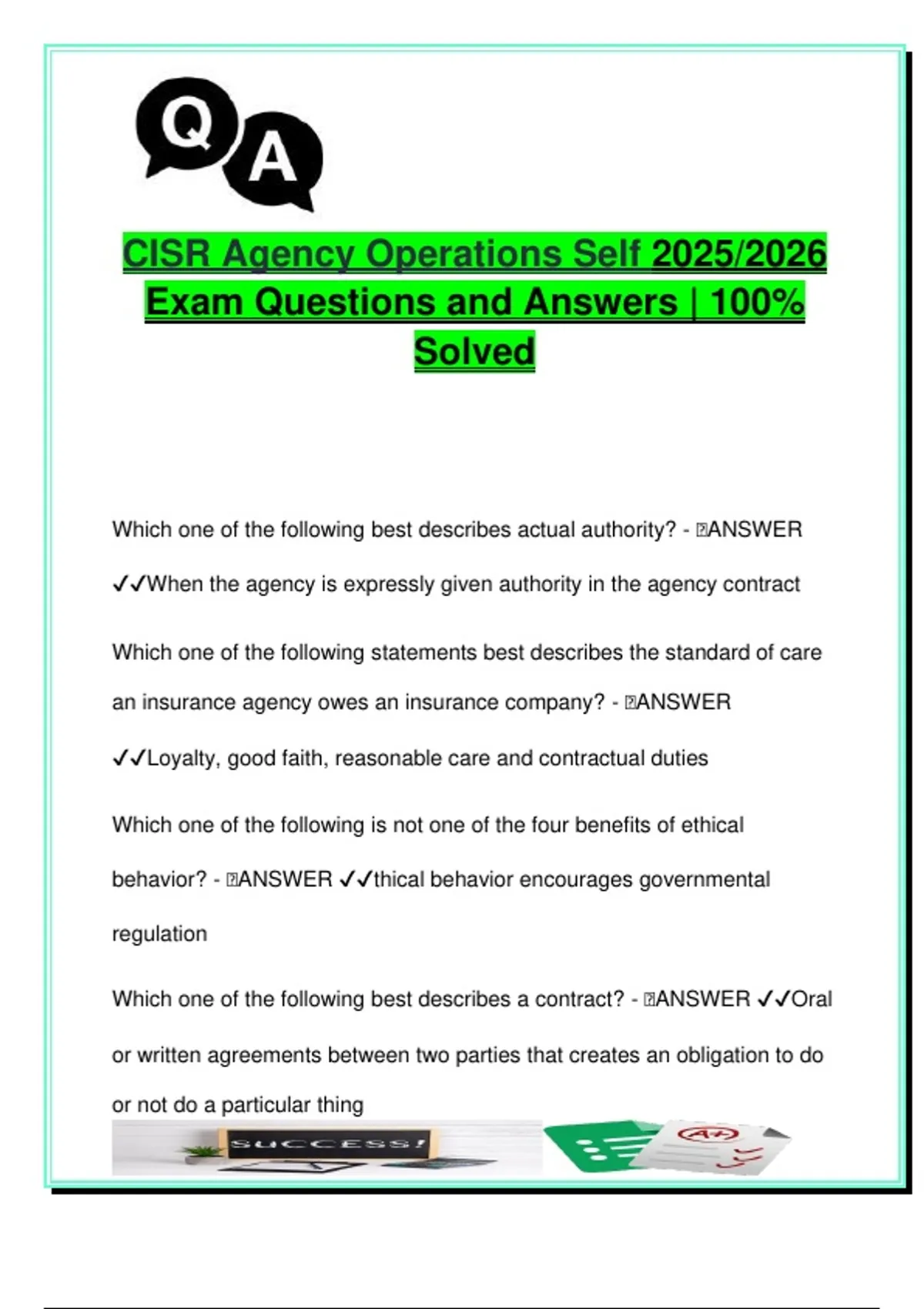 CISR Agency Operations Self 2025/2026 – 100 Solved Exam Questions ...