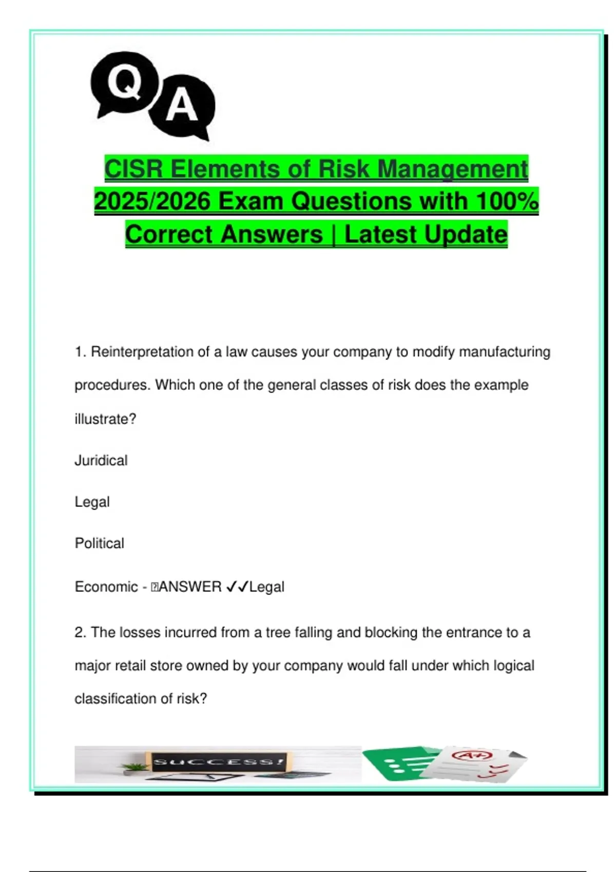 CISR Elements of Risk Management – 100 Exam Questions & Answers 2025/ ...