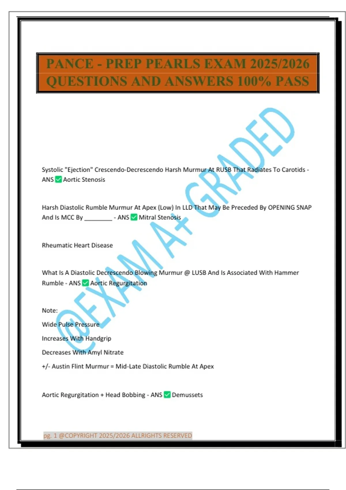 PANCE - PREP PEARLS EXAM 2025/2026 QUESTIONS AND ANSWERS 100% PASS ...