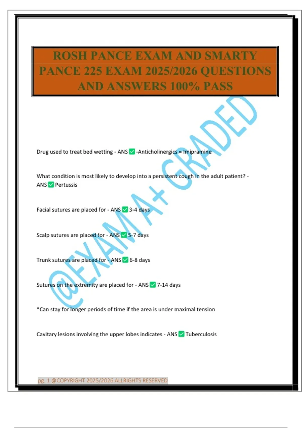 ROSH PANCE EXAM AND SMARTY PANCE 225 EXAM 2025/2026 QUESTIONS AND ...
