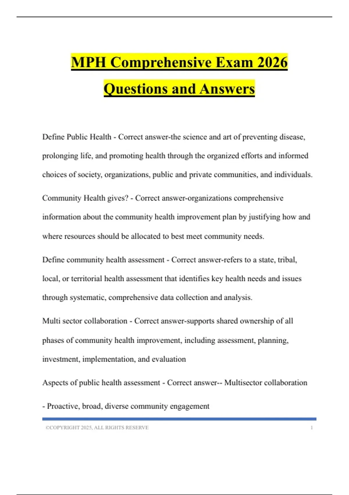 MPH Comprehensive Exam 2026 Questions and Answers - MPH 6011 - Stuvia US