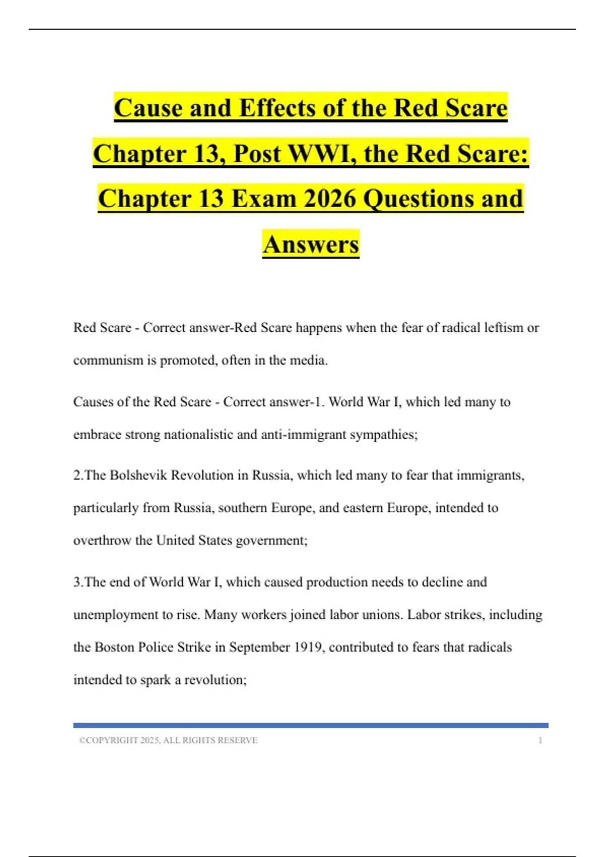 Cause and Effects of the Red Scare Chapter 13, Post WWI, the Red Scare ...