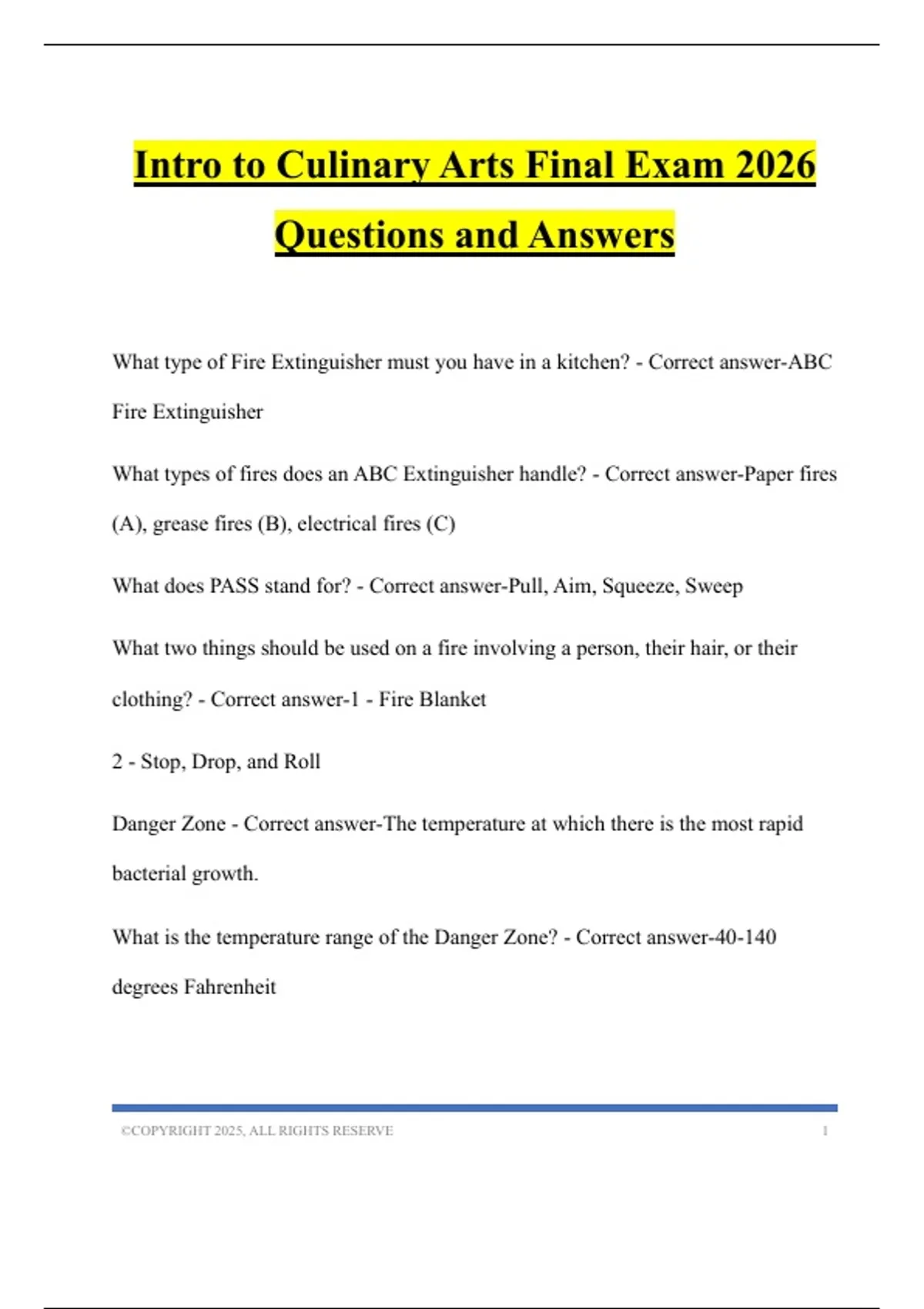 Intro to Culinary Arts Final Exam 2026 Questions and Answers - Culinary ...