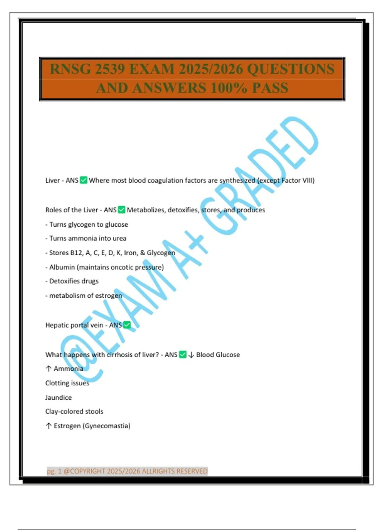 RNSG 2539 EXAM 2025/2026 QUESTIONS AND ANSWERS 100% PASS - RNSG 2539 ...
