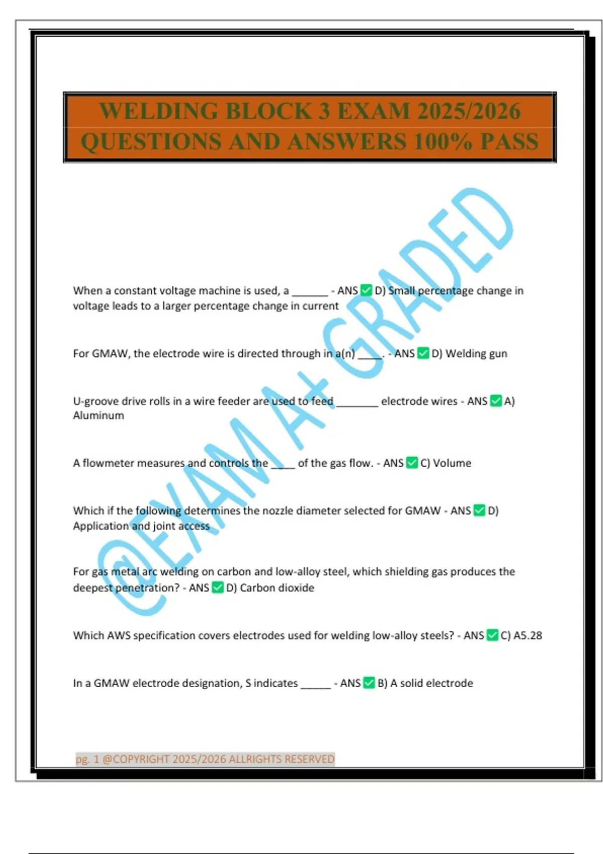 WELDING BLOCK 3 EXAM 2025/2026 QUESTIONS AND ANSWERS 100% PASS ...
