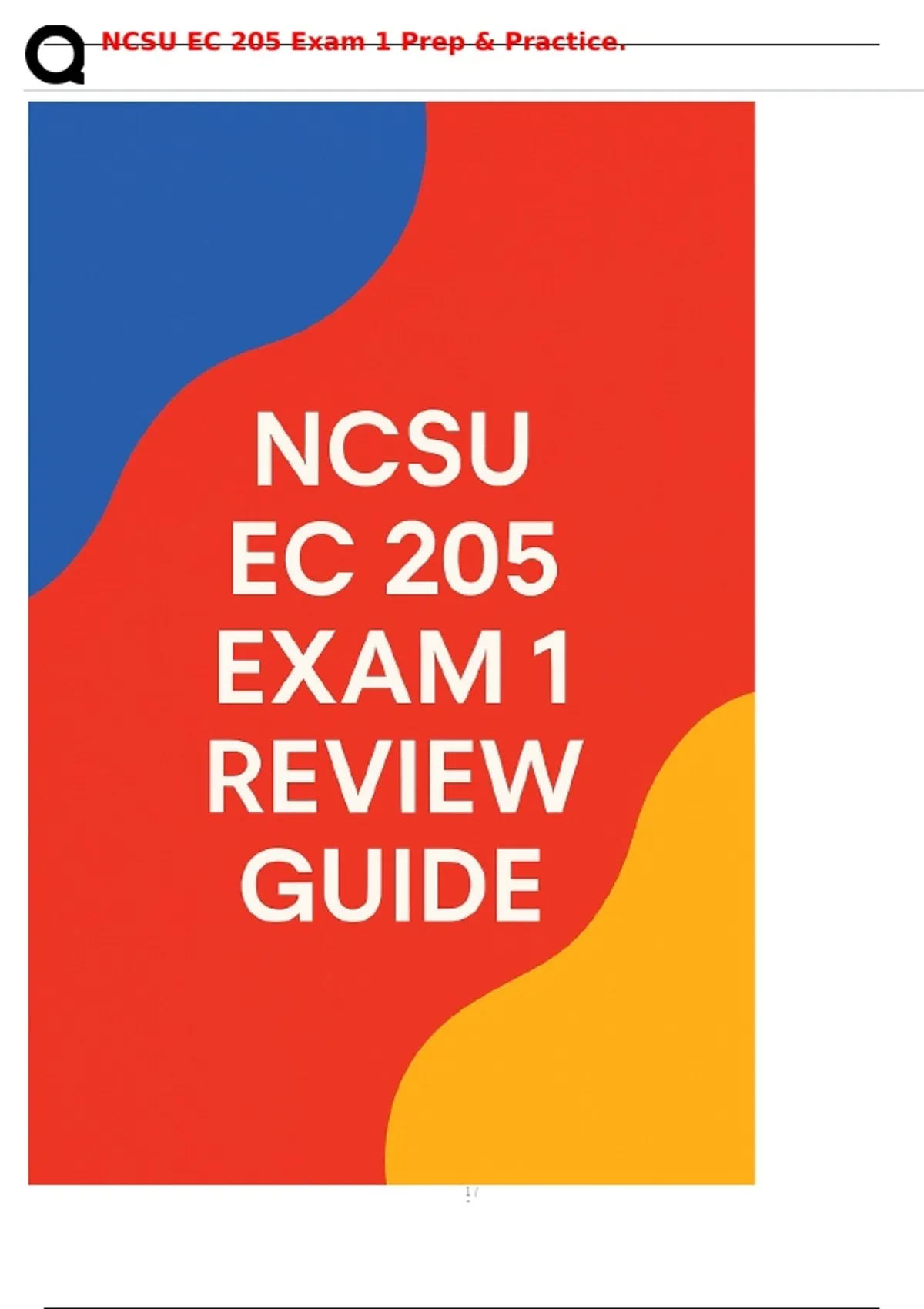 NCSU EC 205 Exam 1 Prep & Practice - NCSU - Stuvia US