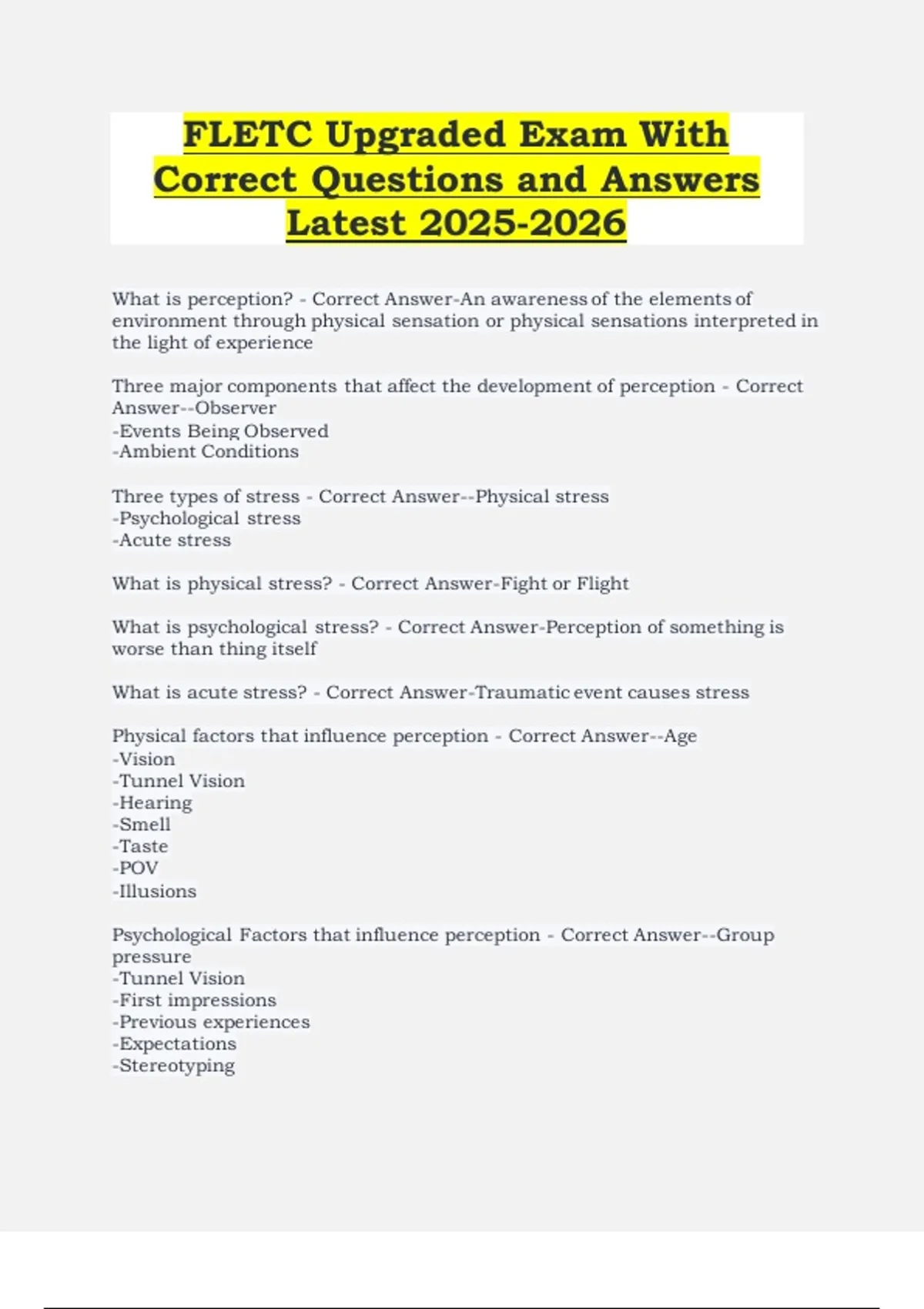 FLETC Upgraded Exam with Correct Questions and Answers (Latest 2025 ...