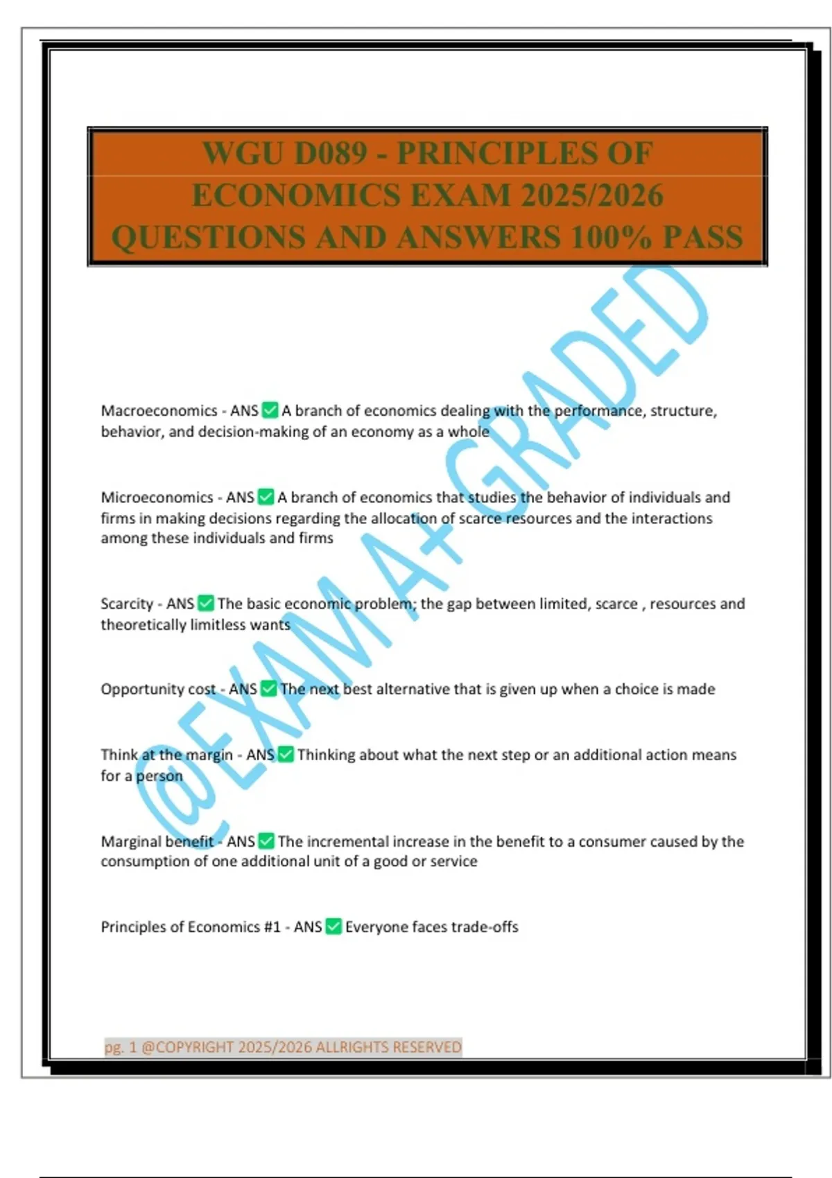 WGU D089 - PRINCIPLES OF ECONOMICS EXAM 2025/2026 QUESTIONS AND ANSWERS ...