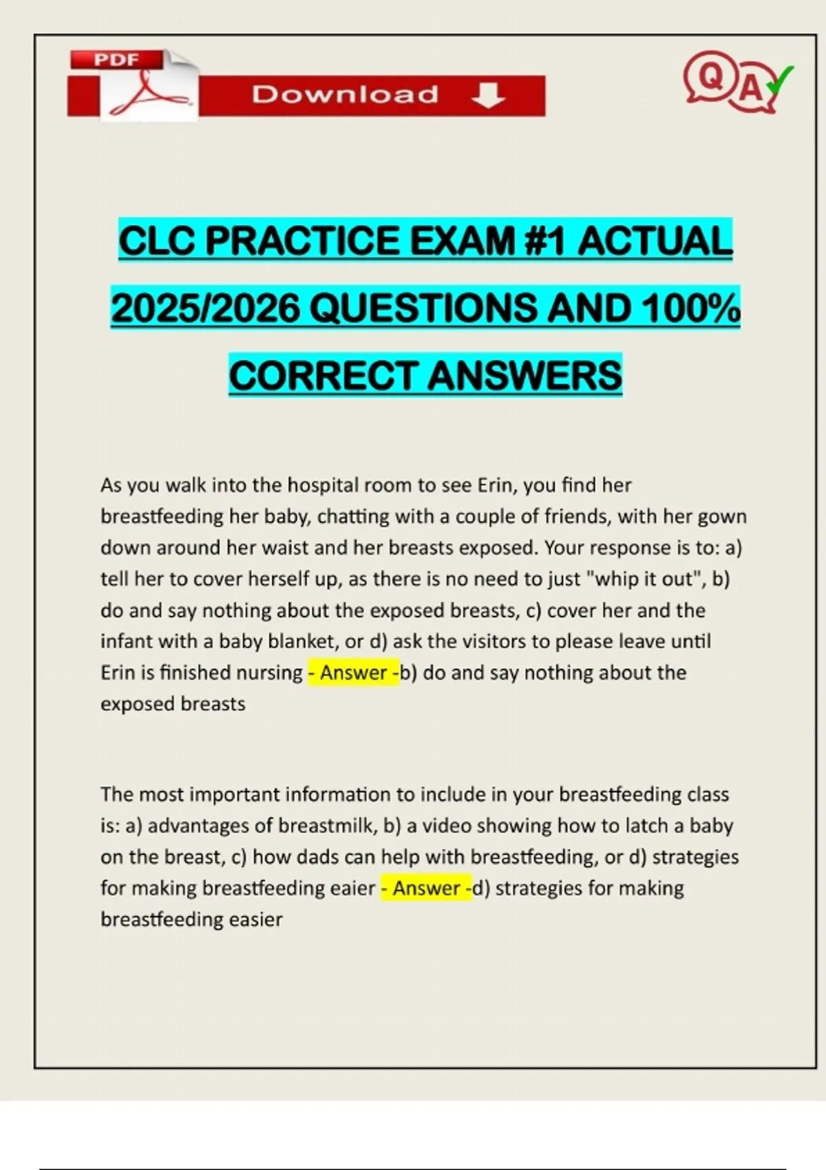 CLC PRACTICE EXAM #1 ACTUAL 2025/2026 QUESTIONS AND 100% CORRECT ...