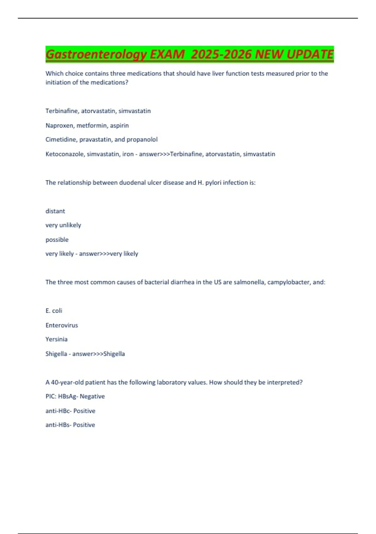 Gastroenterology EXAM NEW UPDATE - Gastroenterology - Stuvia US