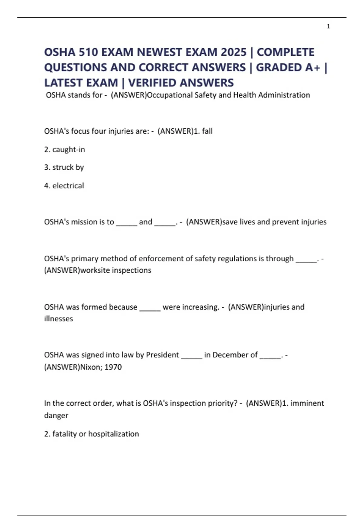 OSHA 510 EXAM NEWEST EXAM 2025 | COMPLETE QUESTIONS AND CORRECT ANSWERS ...