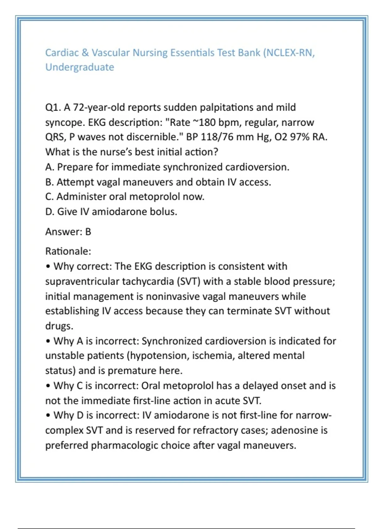 Cardiac & Vascular Nursing Essentials — 20+-Item NCLEX-RN Practice Test ...