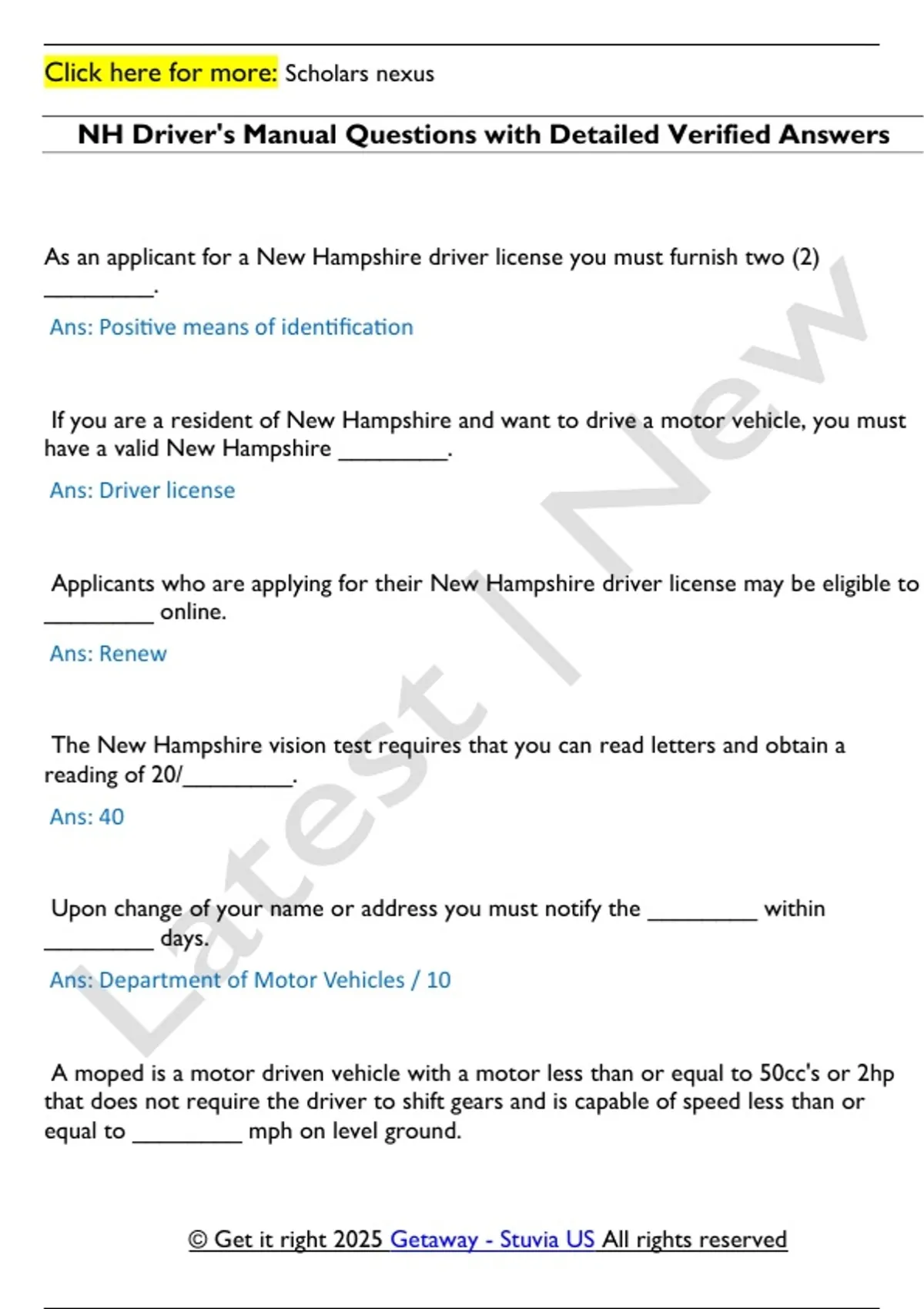 NH Driver's Manual Questions with Detailed Verified Answers - NH Driver ...