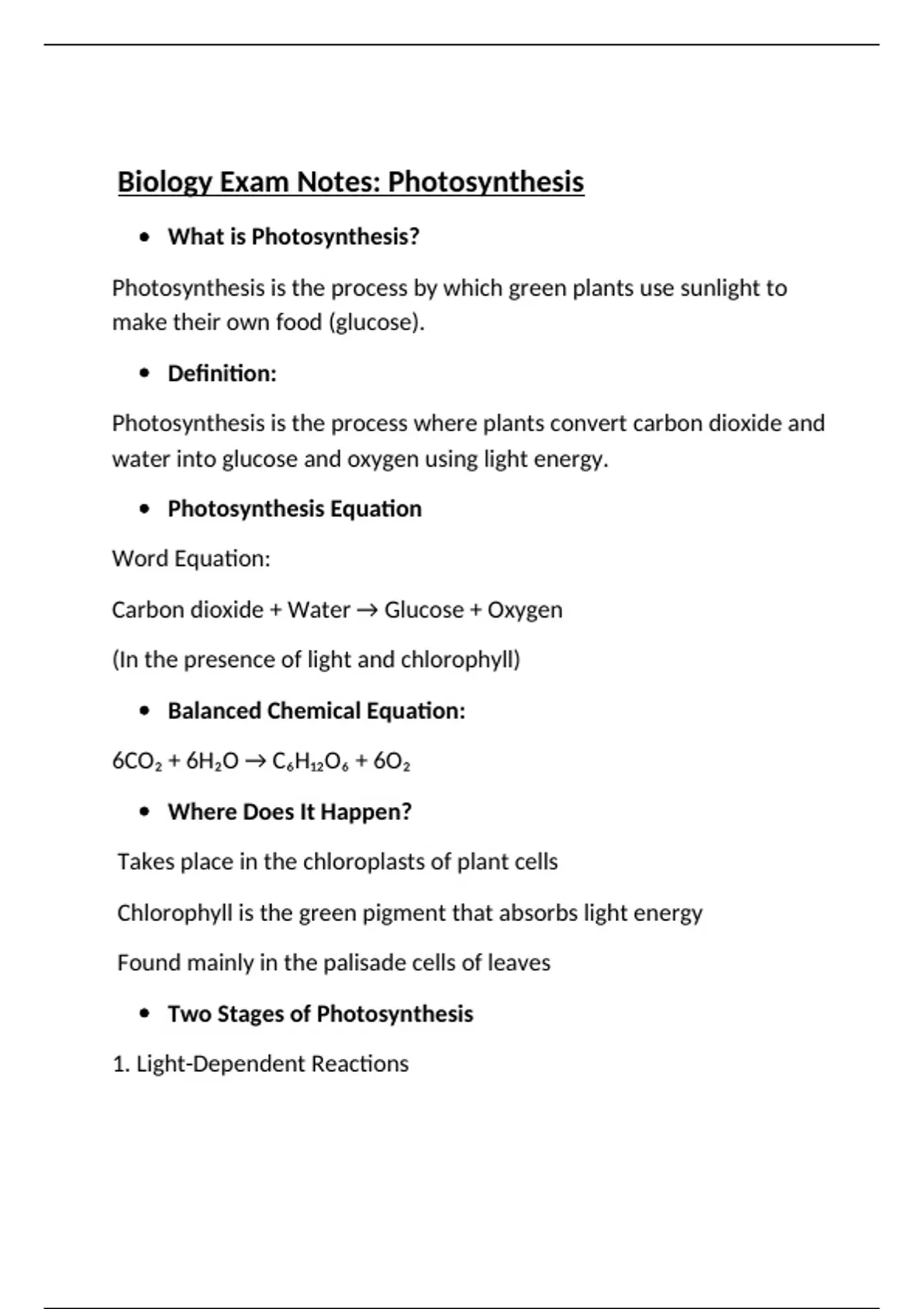 Photosynthesis summary- High school Biology Exam prep with tables and ...