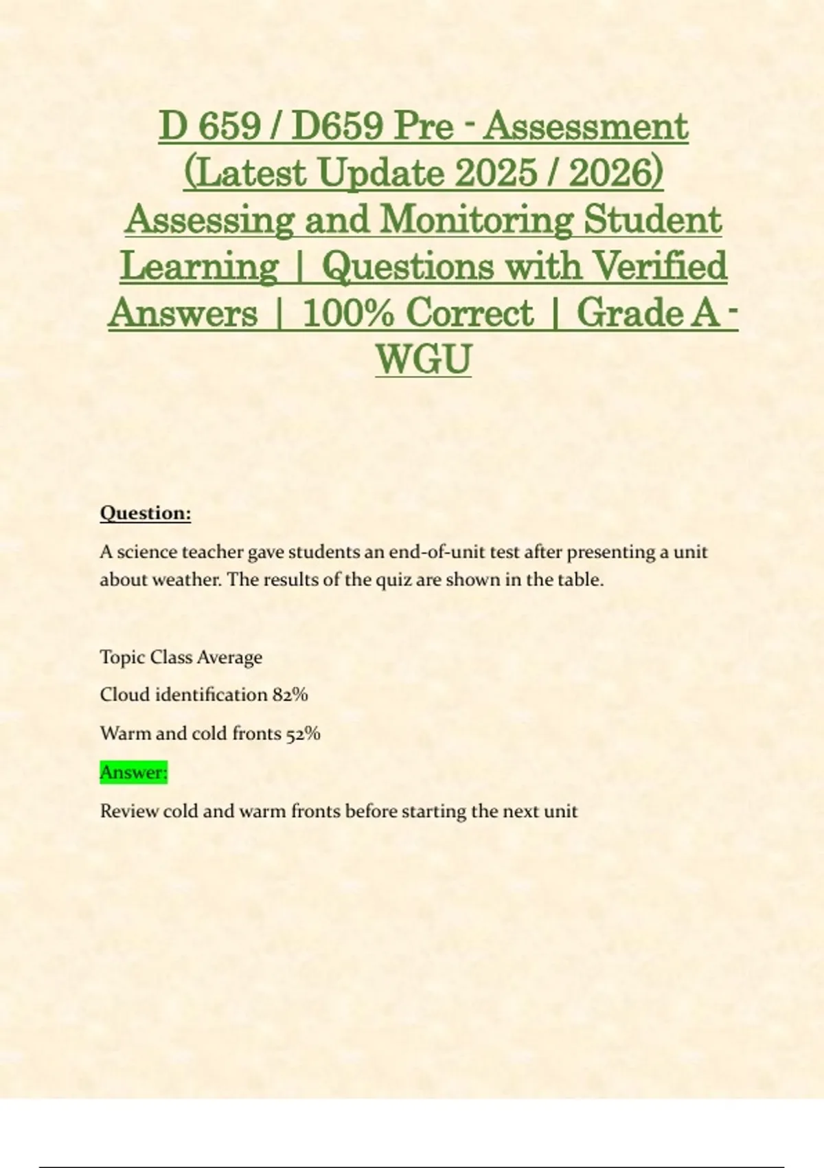 D 659 / D659 Pre - Assessment & Final Exam (Latest 2025 / 2026 Updates ...