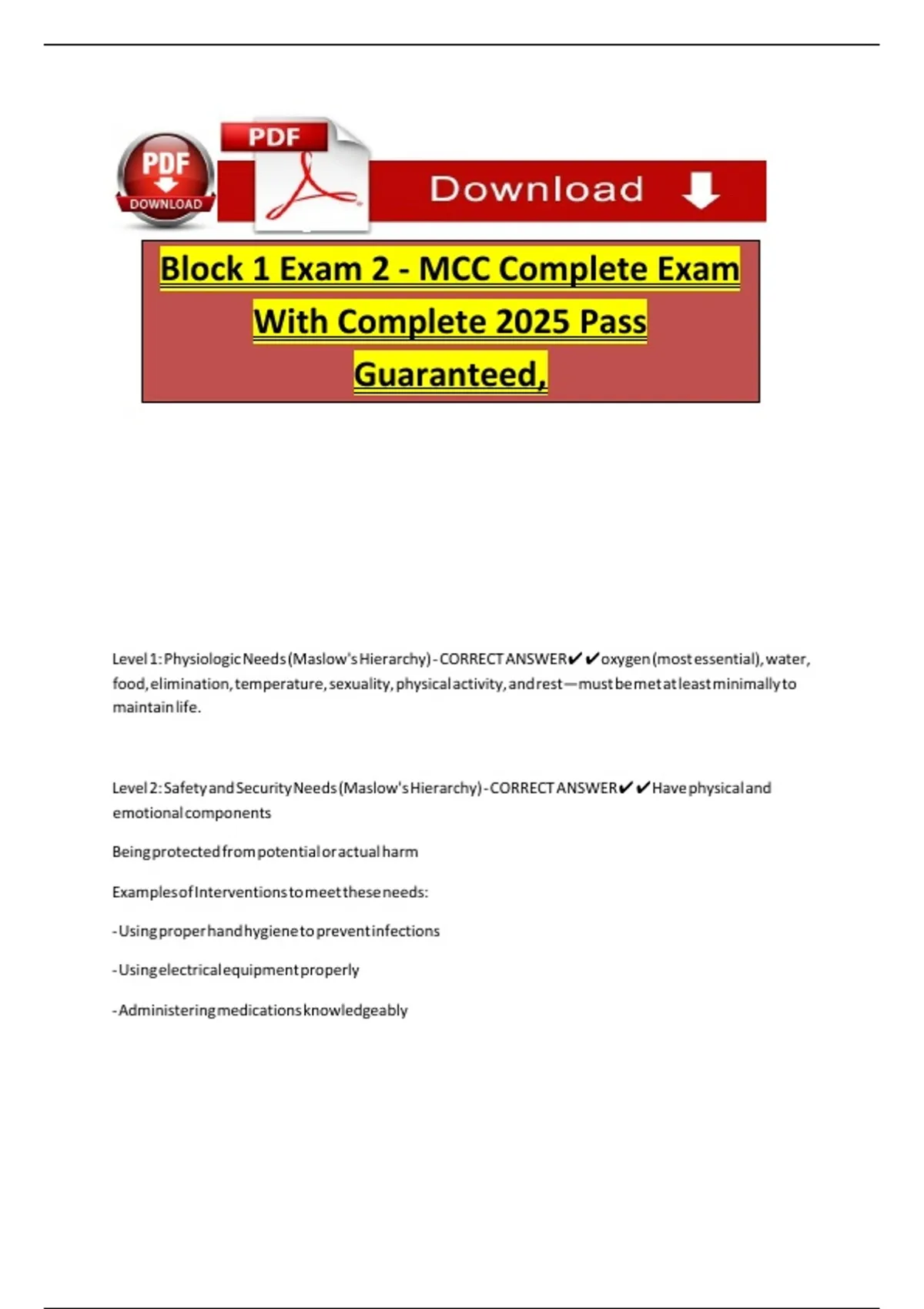 ***INSTANT DOWNLOAD***Block 1 Exam 2 - MCC Complete Exam With Complete ...