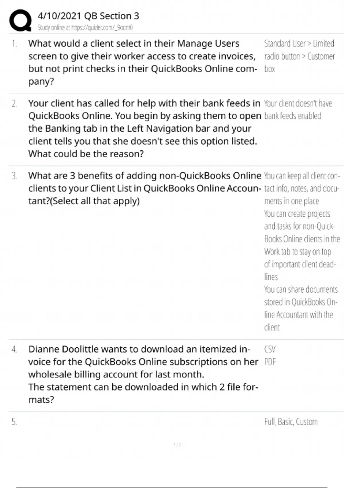 2021 QB Section 3 Test Bank / QuickBooks Certification / 2025 Update ...