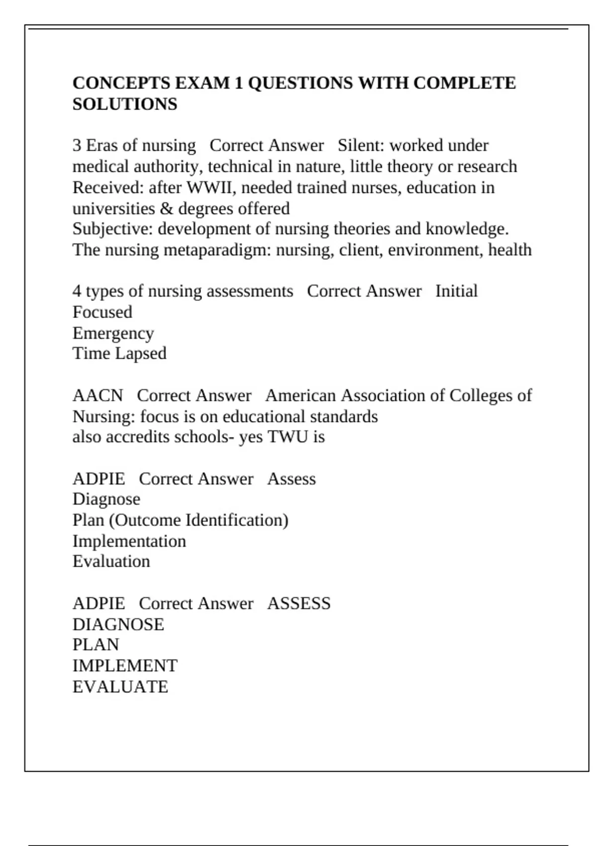 CONCEPTS EXAM 1 QUESTIONS WITH COMPLETE SOLUTIONS - CONCEPTS - Stuvia US