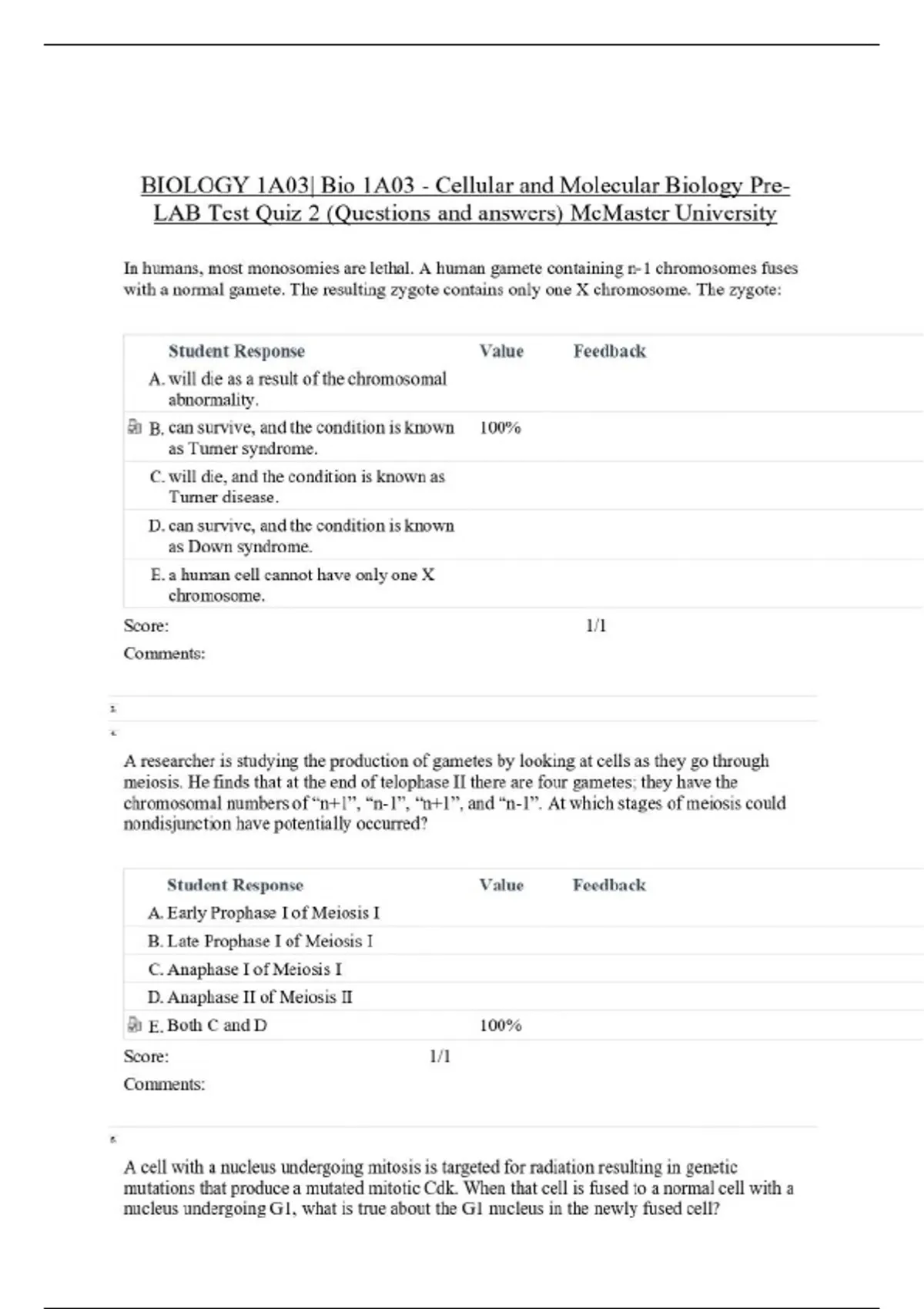 BIOLOGY 1A03| Bio 1A03 - Cellular and Molecular Biology Pre-LAB Test ...