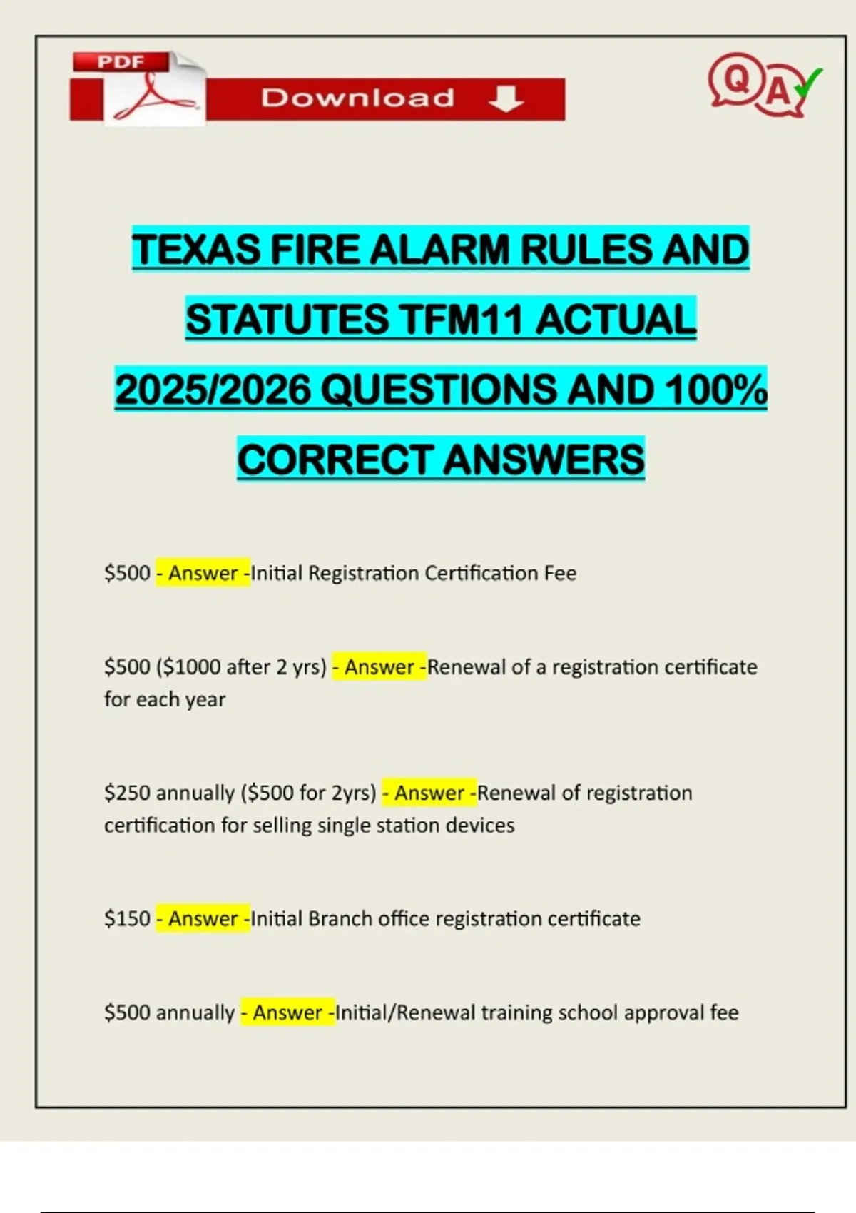 TEXAS FIRE ALARM RULES AND STATUTES TFM11 ACTUAL 2025/2026 QUESTIONS ...