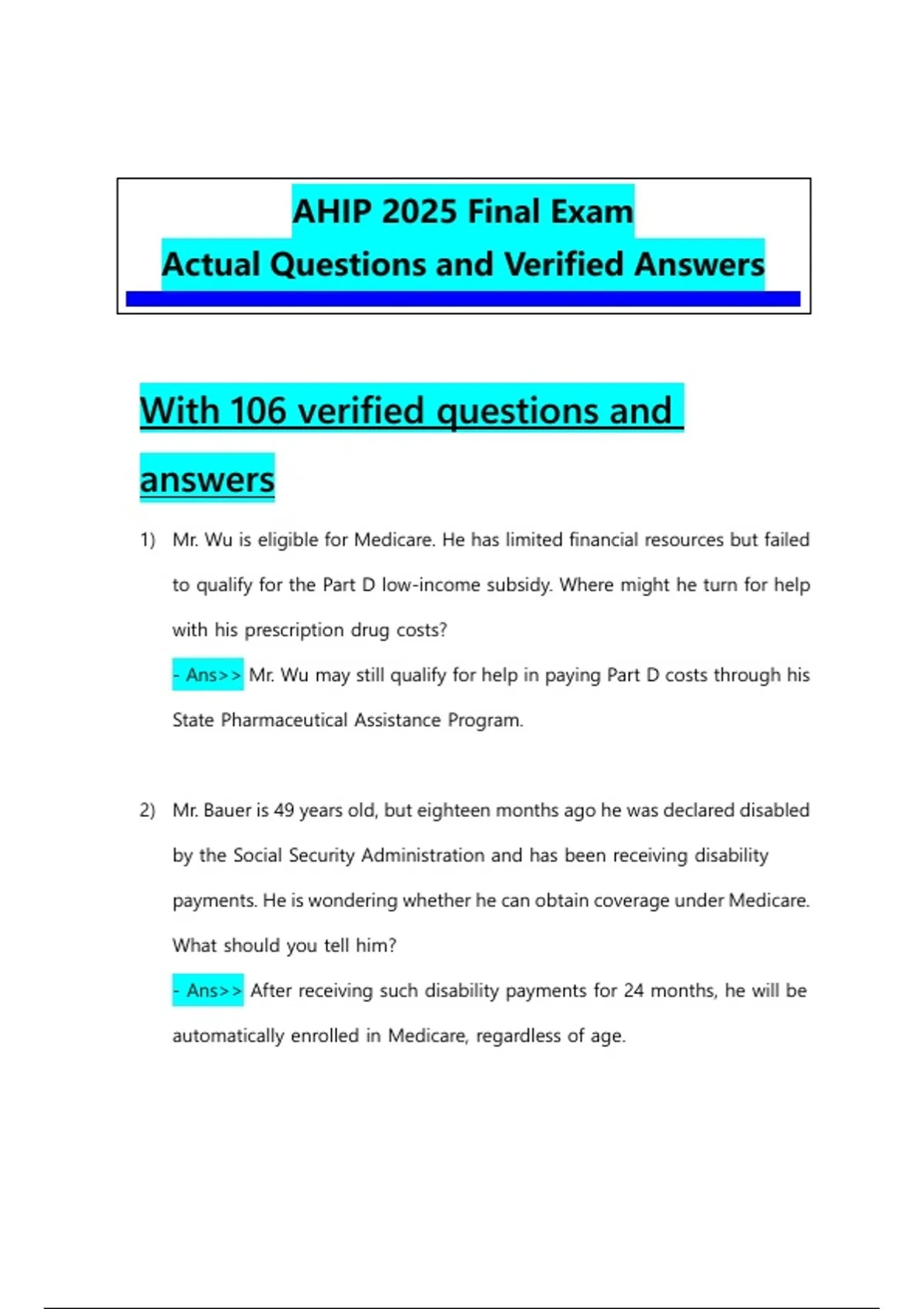 AHIP 2025 Final Exam – Actual Questions and Verified Answers for ...
