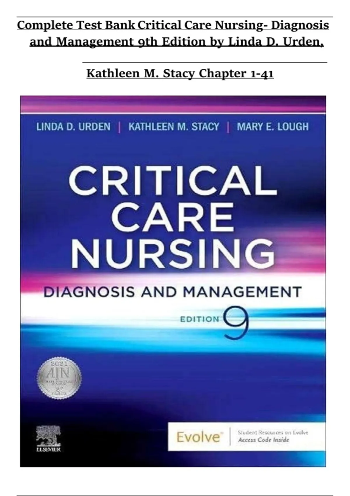 TEST BANK For Priorities in Critical Care Nursing, 9th Edition By Linda ...