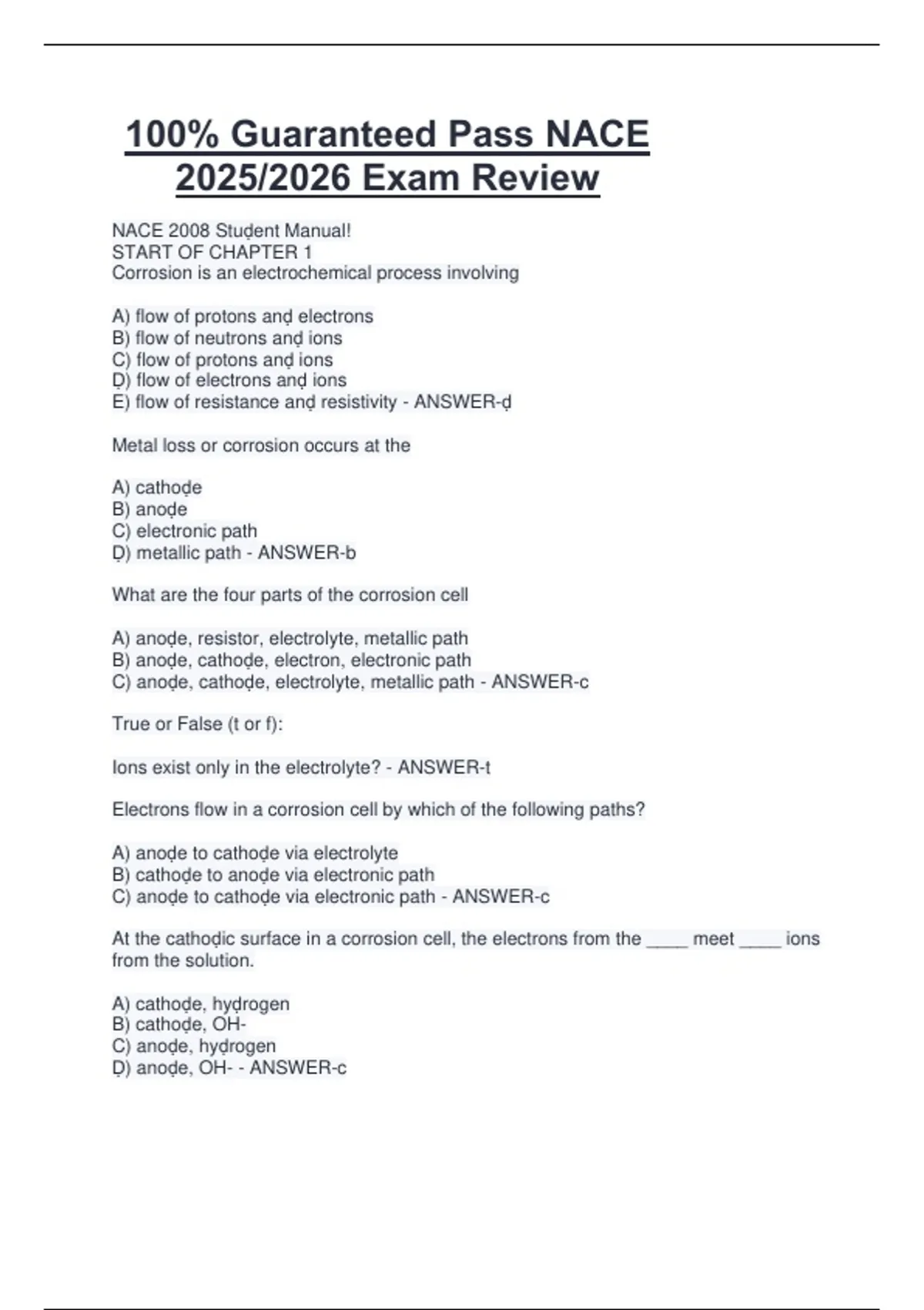 100% Guaranteed Pass NACE 2025/2026 Exam Review - NACE - Stuvia US