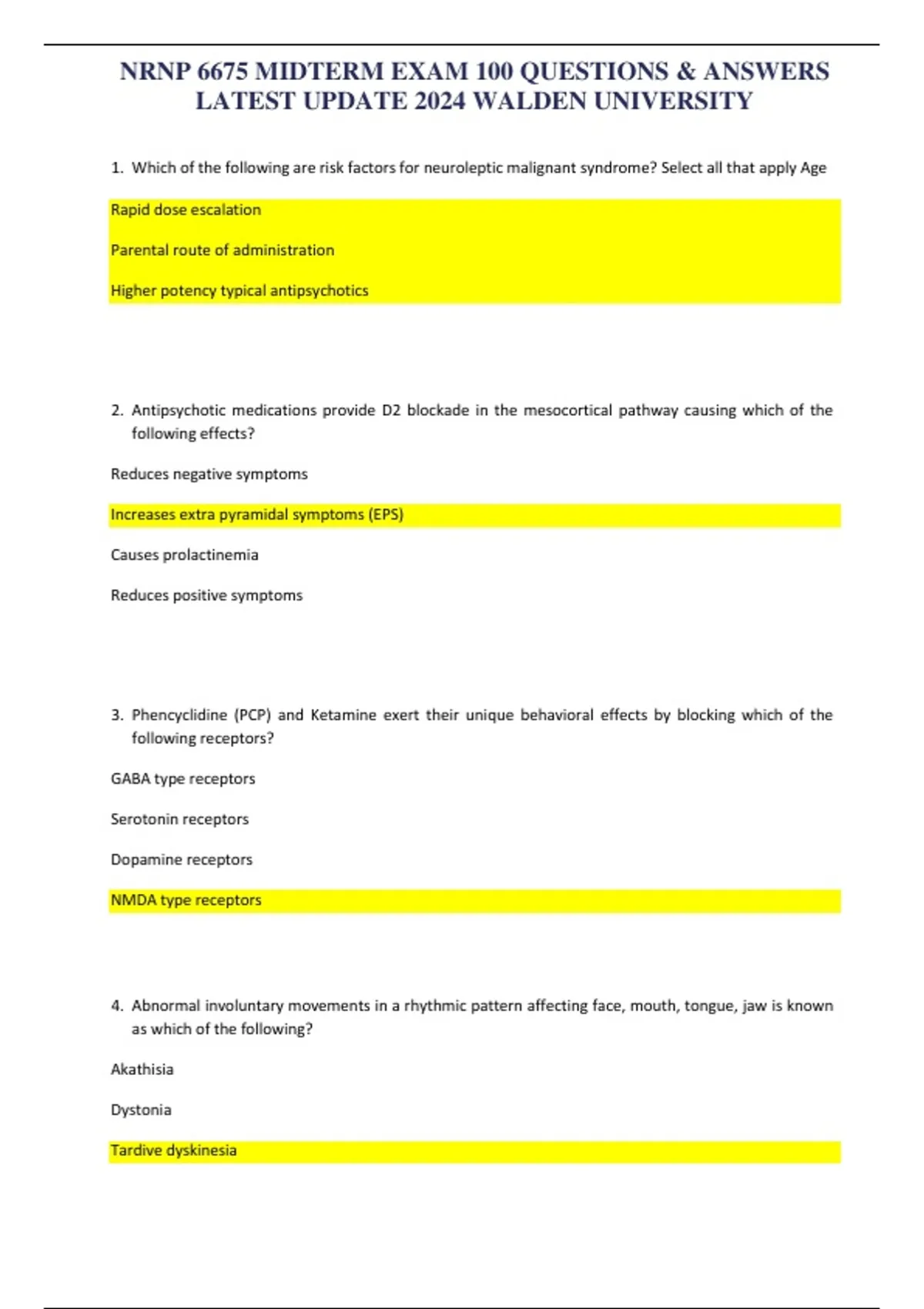 NRNP 6675 MIDTERM EXAM 100 QUESTIONS & ANSWERS LATEST UPDATE 2025 ...