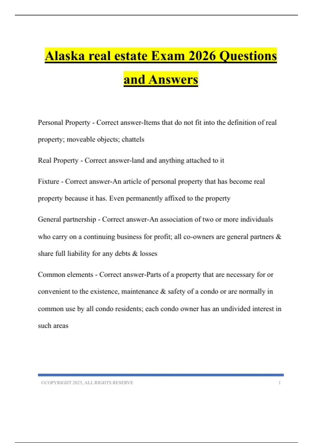 Alaska real estate Exam 2026 Questions and Answers - Real Estate ...