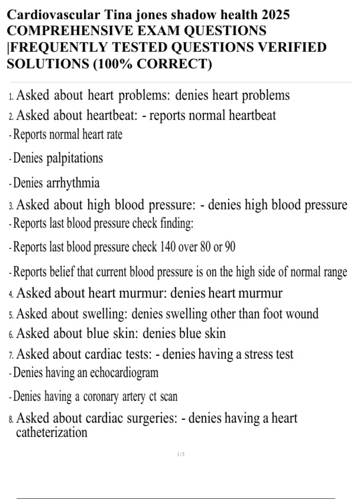 Cardiovascular Tina jones shadow health 2025 COMPREHENSIVE EXAM ...