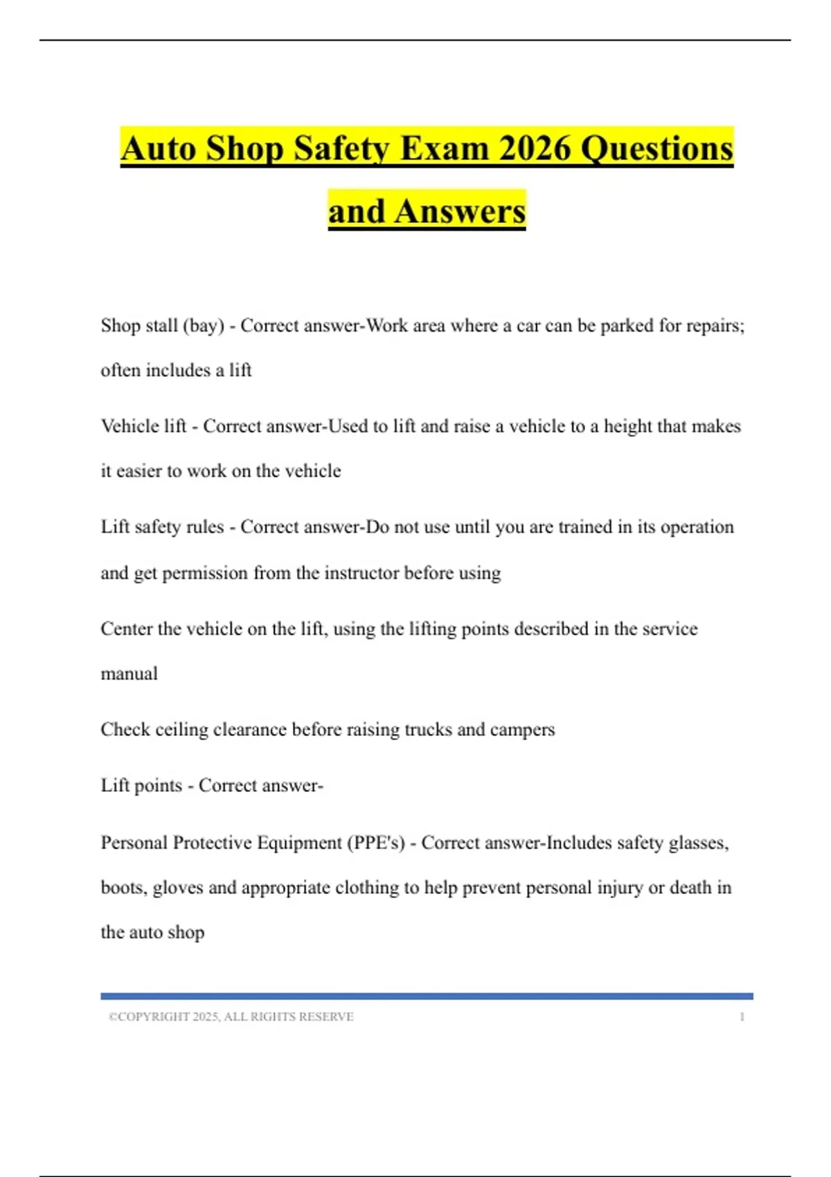 Auto shop Bundled Tests 2026 Questions and Answers - Stuvia US