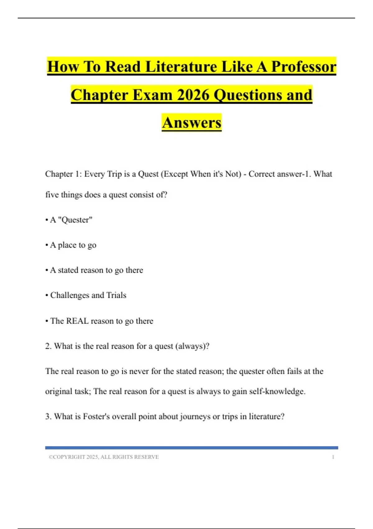 How To Read Literature Like A Professor Chapter Exam 2026 Questions and ...