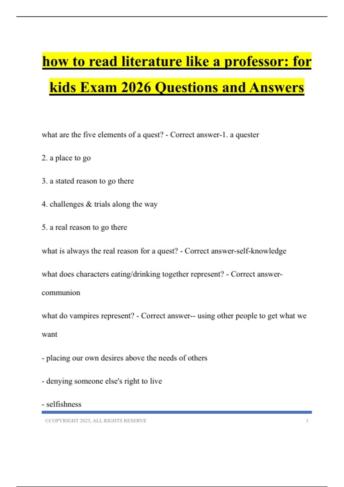 how to read literature like a professor: for kids Exam 2026 Questions ...