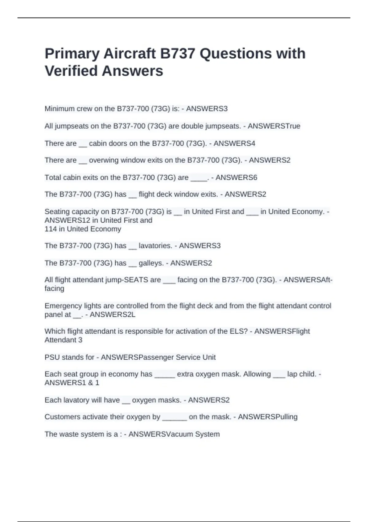 Primary Aircraft B737 Questions with Verified Answers - Primary ...