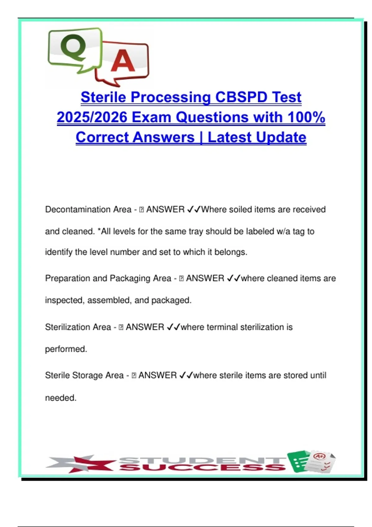 Sterile Processing Technician Exam | 80 Questions with Answers ...