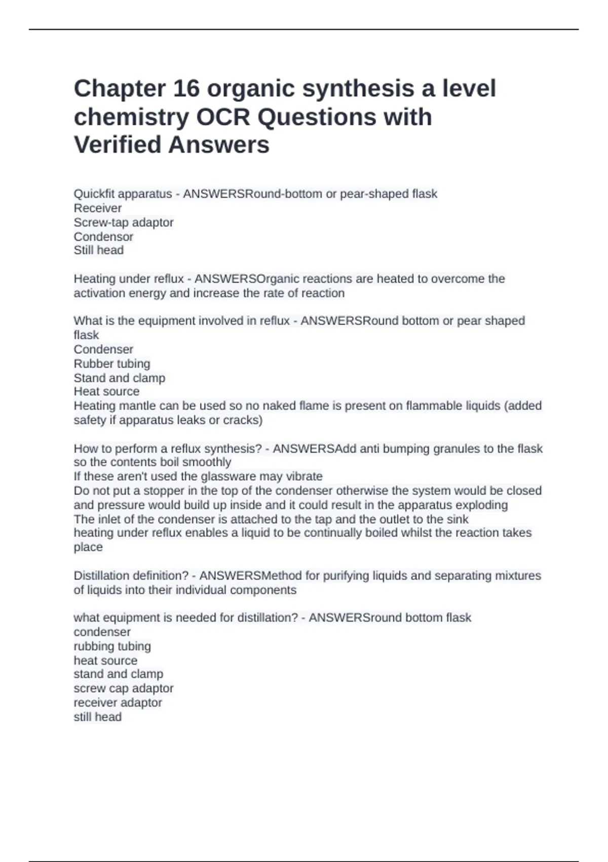 Chapter 16 organic synthesis a level chemistry OCR Questions with ...