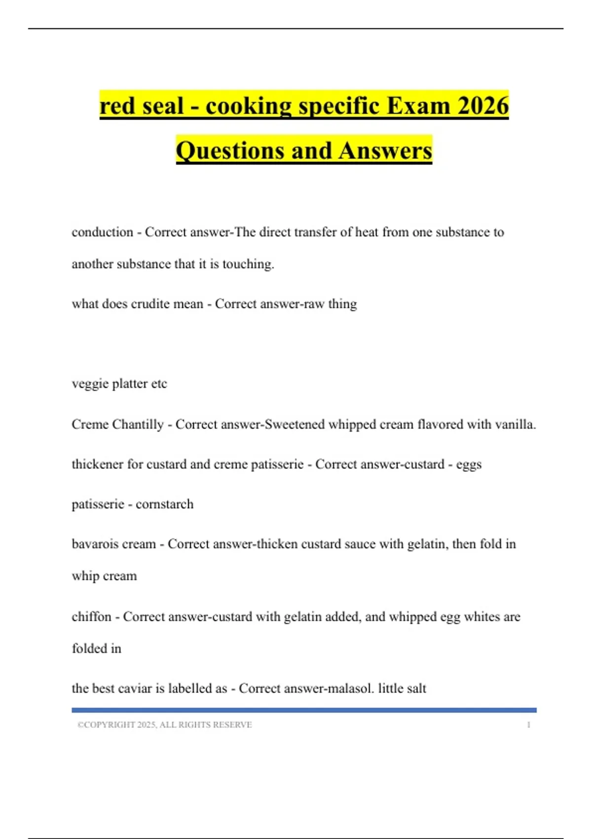 red seal - cooking specific Exam 2026 Questions and Answers ...