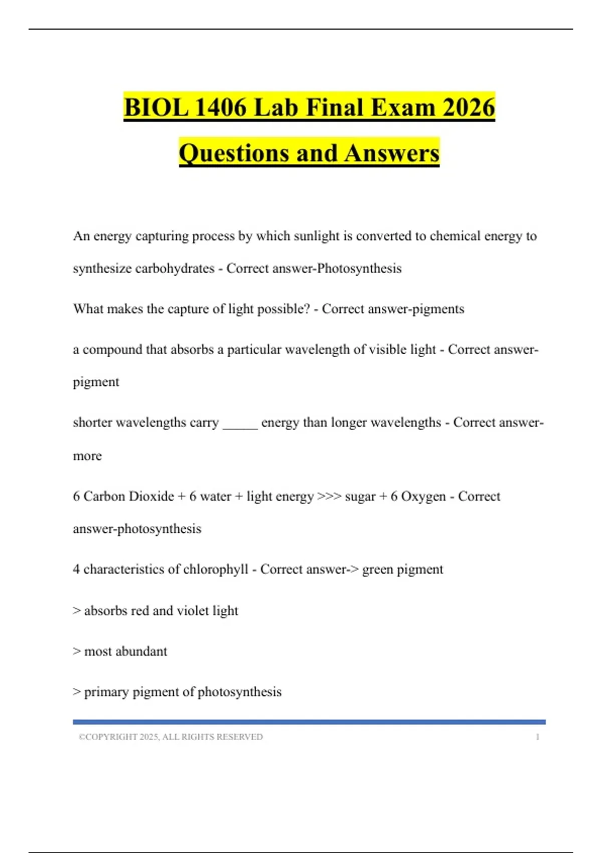 BIOL 1406 Lab Final Exam 2026 Questions and Answers - Biology 1406 ...