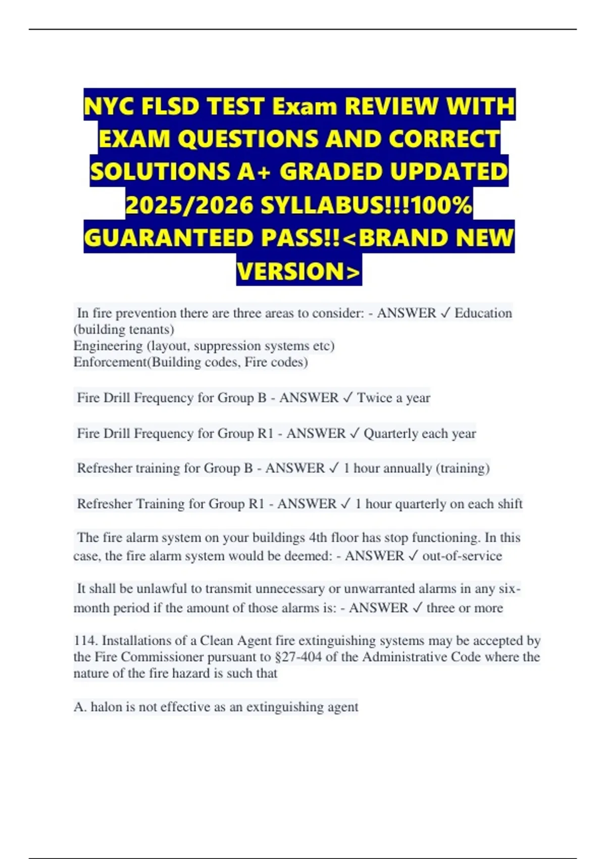 NYC FLSD TEST Exam REVIEW WITH EXAM QUESTIONS AND CORRECT SOLUTIONS A+ ...