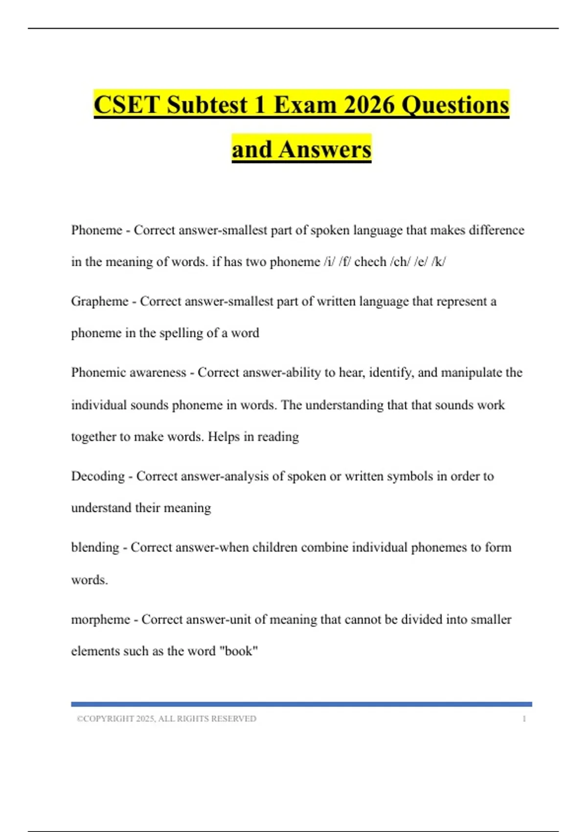 CSET Subtest 1 Exam 2026 Questions and Answers - CSET Multiple Subjects ...